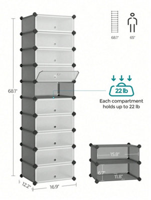 SONGMICS LPC010G01 Shoe Cabinet With 10 Compartments, Modular Plastic ...