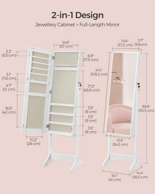 SONGMICS Mirror Jewellery Cabinet Armoire, Full-Length Mirror, Lockable ...