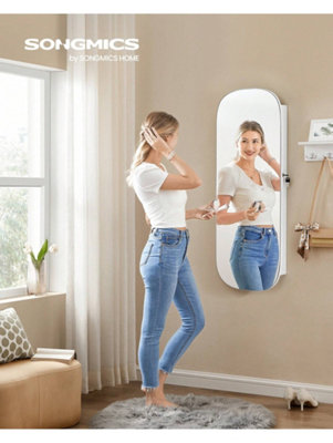 SONGMICS Mirror With Storage, LED Mirror Jewellery Cabinet Wall/Door ...