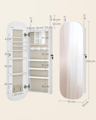 SONGMICS Mirror with Storage, LED Mirror Jewellery Cabinet Wall/Door ...
