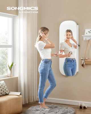 SONGMICS Mirror with Storage, LED Mirror Jewellery Cabinet Wall/Door ...