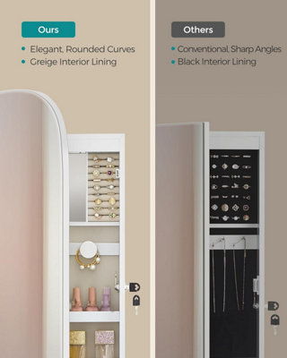 SONGMICS Mirror with Storage, LED Mirror Jewellery Cabinet Wall/Door ...