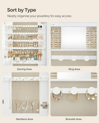 SONGMICS Mirror with Storage, LED Mirror Jewellery Cabinet Wall/Door ...