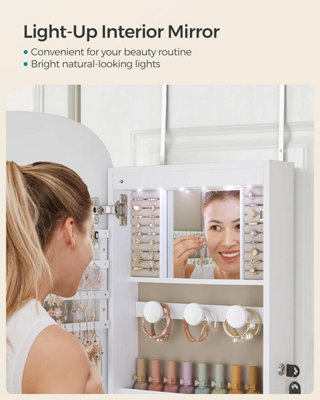 SONGMICS Mirror with Storage, LED Mirror Jewellery Cabinet Wall/Door ...