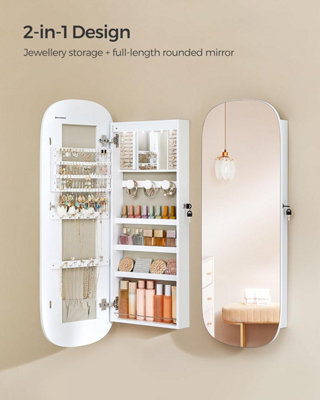 SONGMICS Mirror with Storage, LED Mirror Jewellery Cabinet Wall/Door ...