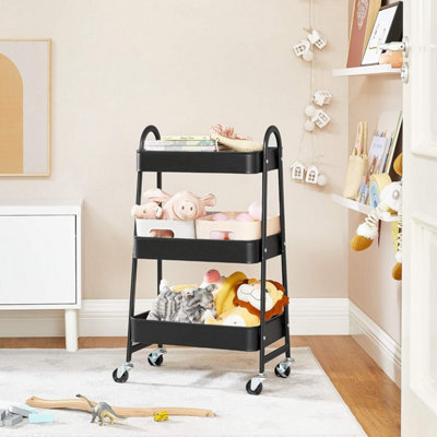 SONGMICS Mobile Storage Trolley, 3-Tier Metal Service Cart with Safety ...