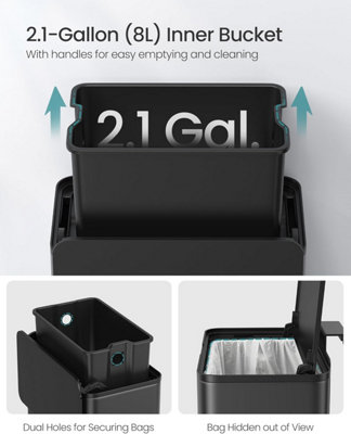 SONGMICS Mountable Kitchen Bin, Compact Food Waste Container for ...