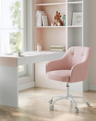 SONGMICS Office Swivel Chair Ergonomic Desk Seat Makeup Vanity Adjustable Height Armrest Comfort Home Office Jelly Pink