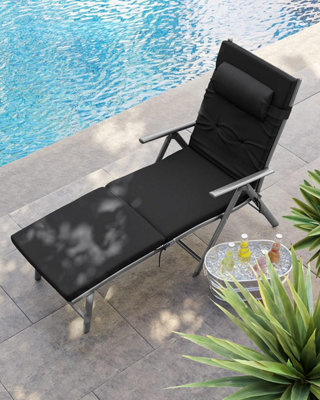 SONGMICS Portable Folding Sun Lounger with Detachable Headrest, Weather ...