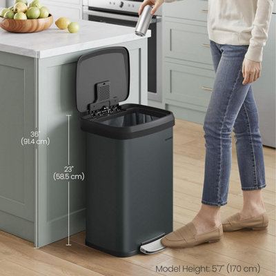 SONGMICS Premium Pedal Bin, Large-Capacity Kitchen Waste Container with ...
