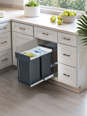 SONGMICS Pull-Out Trash Bin for Kitchen Cabinet, Double Compartment ...