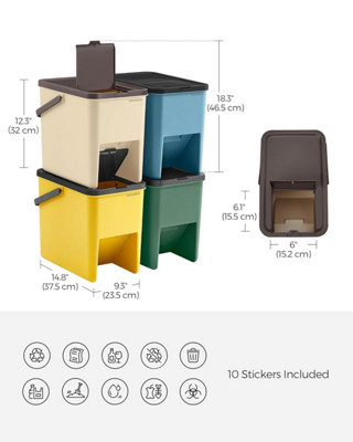 SONGMICS Recycling Bins, Set of 4 Stackable Trash Bins, Waste ...