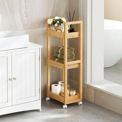 SONGMICS Rolling Bathroom Cart, Space-Saving Bamboo Trolley, Slim ...