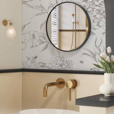 SONGMICS Round Mirror, Bathroom Mirror for Wall, Metal Frame, Modern ...