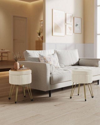 SONGMICS Round Ottoman, Velvet Storage Stool with Metal Legs, Suitable ...