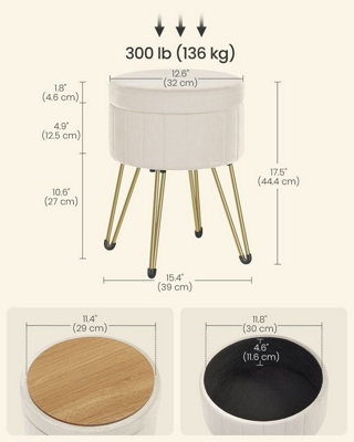 SONGMICS Round Ottoman, Velvet Storage Stool with Metal Legs, Suitable ...