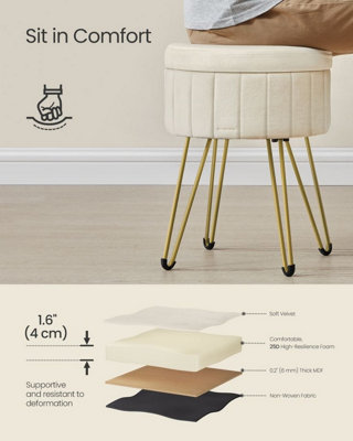 SONGMICS Round Ottoman, Velvet Storage Stool with Metal Legs, Suitable ...