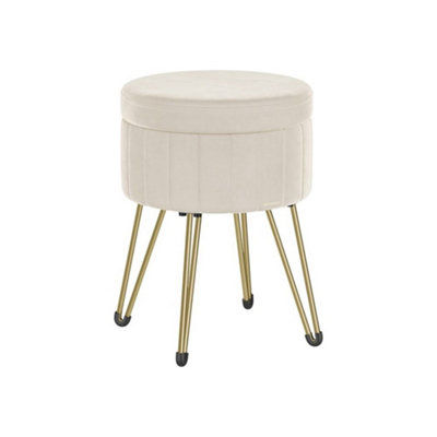 SONGMICS Round Ottoman, Velvet Storage Stool with Metal Legs, Suitable ...