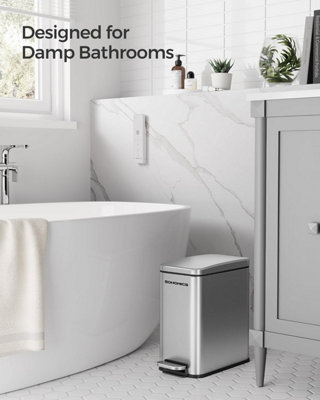 SONGMICS Slim Pedal Toilet Bin with Lid, Soft Close Steel, Compact ...