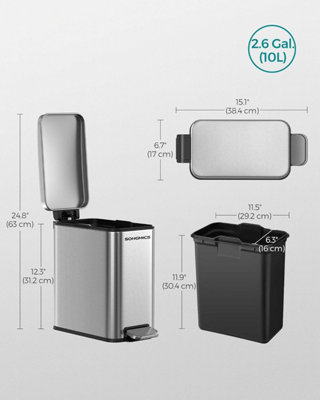 SONGMICS Slim Pedal Toilet Bin with Lid, Soft Close Steel, Compact ...