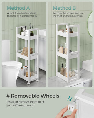 SONGMICS Small Shelf Storage Unit on Wheels Bathroom Trolley Slim Kitchen Shelf 3 Tier Storage Caddy