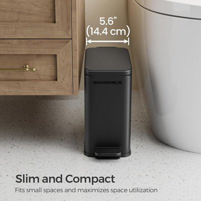 SONGMICS Small Steel Toilet Bin, Compact Pedal Waste Bin with Lid and ...