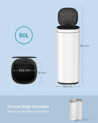 SONGMICS Tall Steel Kitchen Bin, Motion Sensor, Automatic Rubbish Bin ...