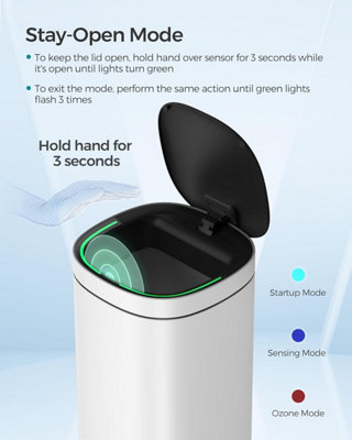 SONGMICS Tall Steel Kitchen Bin, Motion Sensor, Automatic Rubbish Bin ...