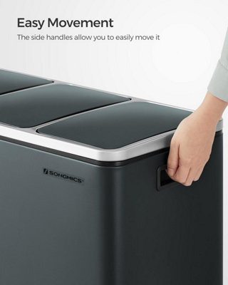 SONGMICS Triple Kitchen Bin, Large Recycling Trash Can, 3-Compartment ...