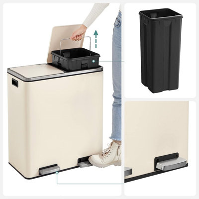 SONGMICS Two-Compartment Waste Bin with 2 Bin, Metal Pedals, 15 ...