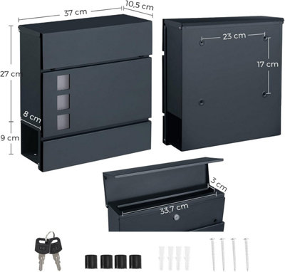 SONGMICS Wall-Mounted Post Box with Lock, Sleek Modern Style and ...