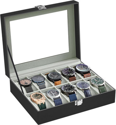 SONGMICS Watch Box with 10 Slots, Watch Case with Glass Lid, Watch ...