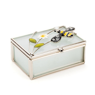 SOPHIA CLASSIC GLASS & WIRE BUMBLE BEE RECTANGLE TRINKET BOX