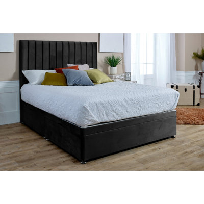 Sophia Divan Ottoman Plush Bed Frame With Lined Headboard - Black