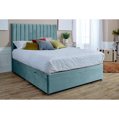 Sophia Divan Ottoman Plush Bed Frame With Lined Headboard Duck Egg