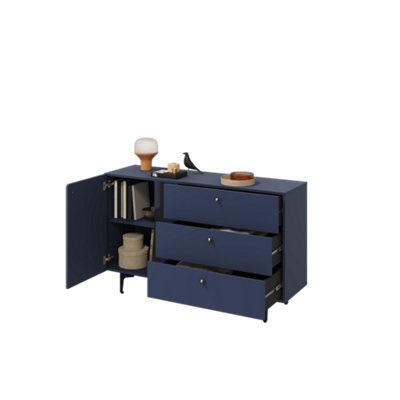 Sophisticated Navy Milano Sideboard with Shelve and Drawers Compact Design H 840mm W 1380mm D 410mm