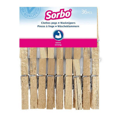 Sorbo Pack of 36 Wooden Pegs - Laundry Drying Line Clothes Pegs