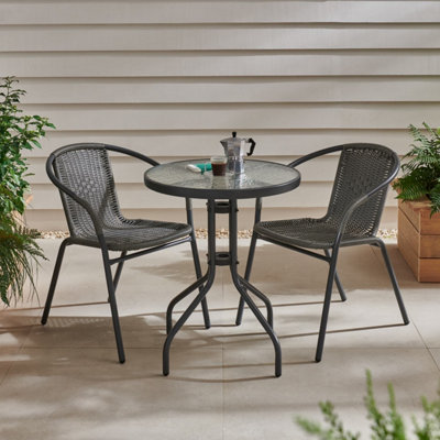 Sorrento Rattan Effect 3pcs Table and Chairs Garden Bistro Set
