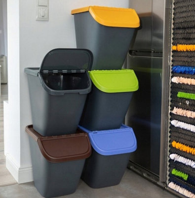 Sorting Waste Bin Recycling 23L Trash Segregation Stackable Lidded Set ...