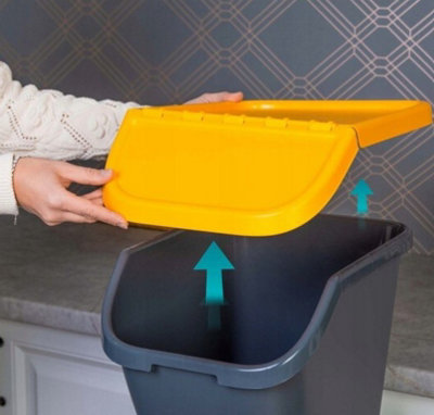 Sorting Waste Bin Recycling 23L Trash Segregation Stackable Lidded Yellow
