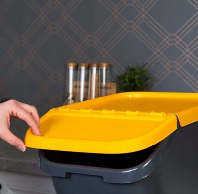Sorting Waste Bin Recycling 23L Trash Segregation Stackable Lidded Yellow