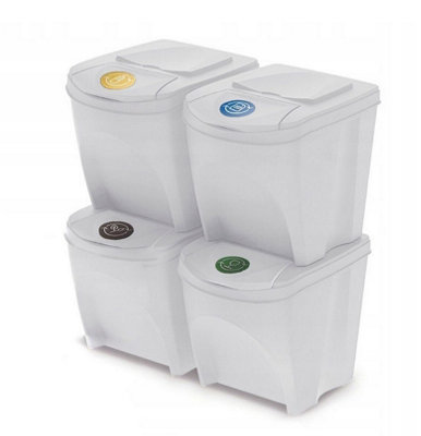 Sorting Waste Bins Recycling Set Segregation Stackable 4 x 25L set White