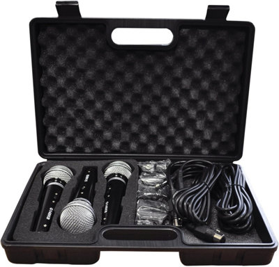 Soundlab Dynamic Vocal Microphone Kit with 3 Plastic Microphones, Leads ...