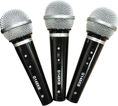 Soundlab Dynamic Vocal Microphone Kit with 3 Plastic Microphones, Leads ...