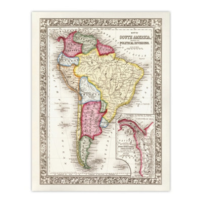South America Political Divisions Map Mitchell Wall Art Poster Print 12X16"
