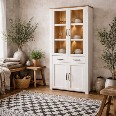 Southampton White and Natural Oak Effect Display Cabinet with LED ...