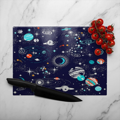 SPACE GALAXY CONSTELLATION GLASS CHOPPING BOARD