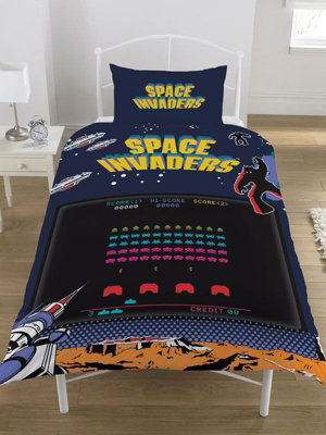 SPACE INVADERS SINGLE DUVET COVER AND PILLOWCASE SET