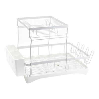 SPACE-SAVING 2-TIER DISH RACK - EXTENDABLE DRAIN PIPE & DETACHABLE CUP ...