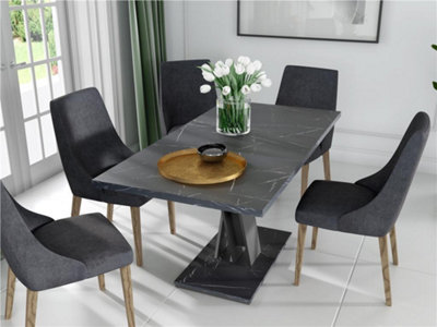 Space Saving Dining Table Extendable Black Marble Effect Kitchen 6 8 Seater Cari
